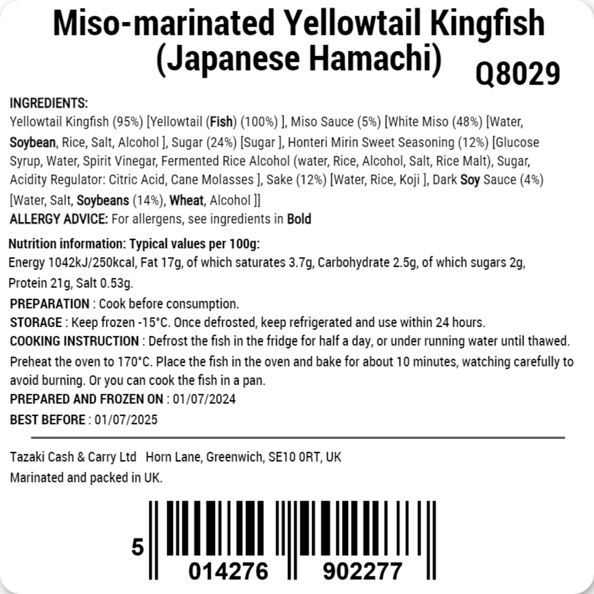 Miso-Marinated Yellowtail Kingfish (Japanese Hamachi) 80g – Yutaka Shop Online